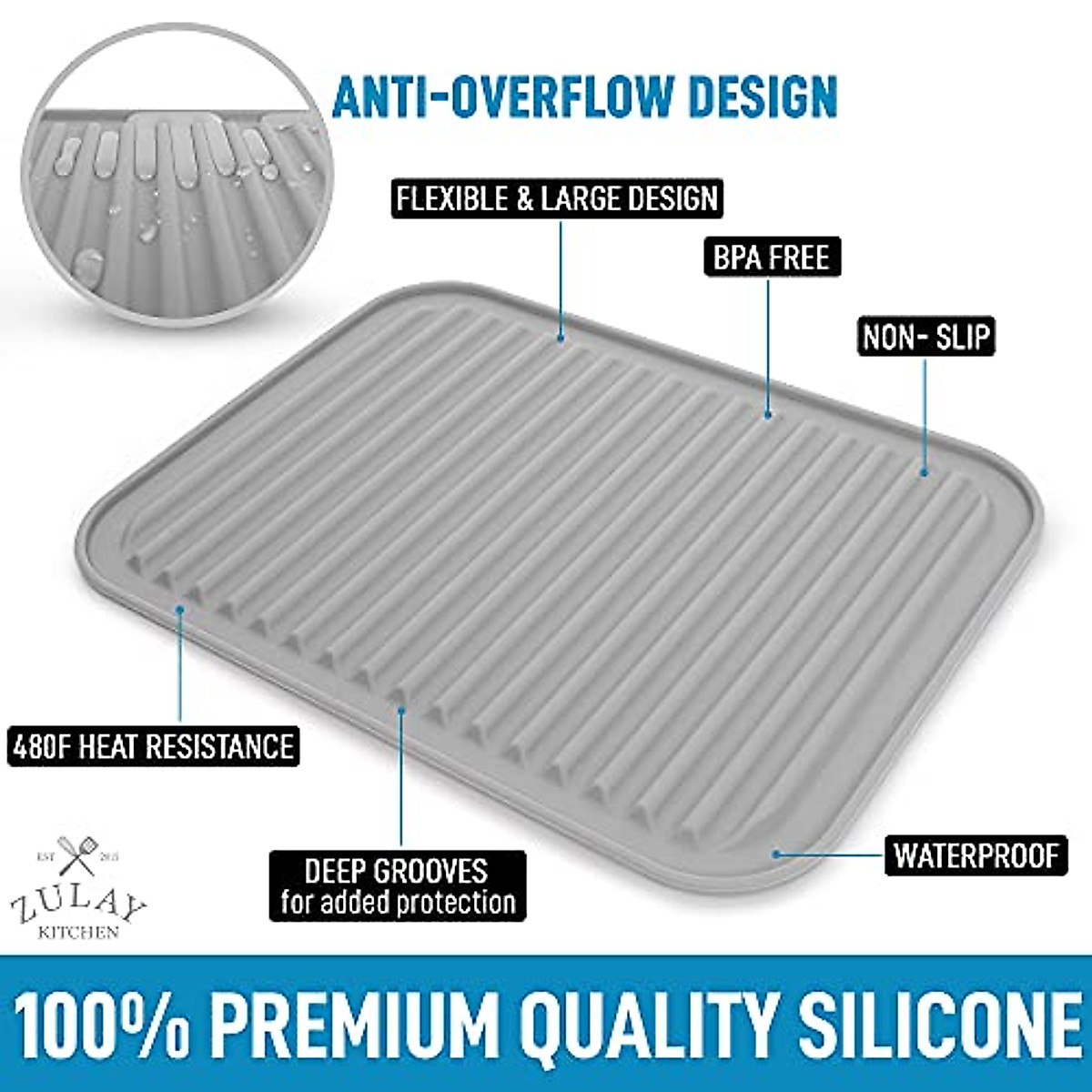 Zulay 2 Pack (9"x12") Silicone Trivets for Hot Pots and Pans - Multi-Purpose & Versatile Trivet Mat - Heat Resistant Silicone Trivet - Durable & Flexible Hot Pads for Kitchen Counter - Gray