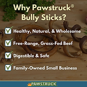 Pawstruck Bully Stick Springs for Dog (Pack of 3) Pet Food, Natural Bulk Dog Dental Treats & Healthy Chew, Best Thick Low-Odor Curly Pizzle Stix Spirals, Free Range & Grass Fed Beef, 2.89 Ounces