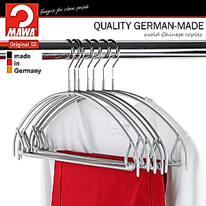 Mawa by Reston Lloyd Euro Ultra Light/Thin Series, Non-Slip Space Saving Clothes Hanger with Bar & Hook for Pants and Skirts, Style 42/PTU, Set of 10, Silver