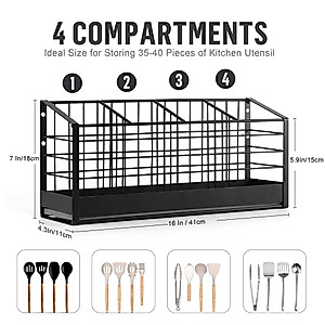 DTONIMA Large Utensil Holder for Kitchen Counter:Kitchen Cooking Utensil Holder Organizer with Diatomaceous Earth Base Matte Black (4 Compartments)