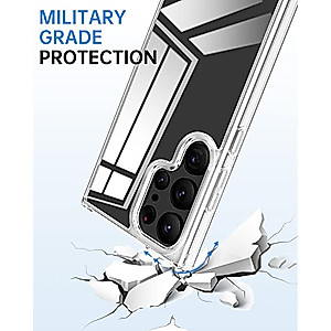 EJGNA for Samsung Galaxy S23 Ultra Phone Case, [20X Anti-yellowing] [Military-grade Drop Protection] for Galaxy S23 Ultra Case with S Pen Holder 5G 6.8", Hard PC Back+Flexible TPU Frame, Diamond Clear