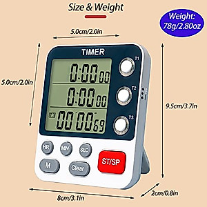 Xluvuvuk Timer Cooking Timer Digital Kitchen Cooking Electronic Timer Three Channel Back with Magnetic Timer, with Alarm and Flashing Light Prompt, Suitable for Cooking, Student Learning, Training