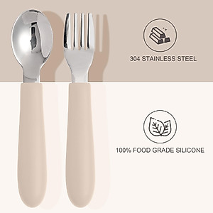 Eascrozn 6 Pack Toddler Utensils, Kids Silverware Set with Silicone Handle, Children Safe Forks and Spoons, 18/8 Stainless Steel, Food Grade Silicone Feeding Supplies, Dishwasher Safe