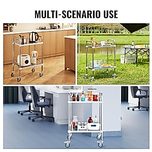 VEVOR Lab Rolling Cart, 2-Shelf Stainless Steel Rolling Cart, Lab Serving Cart with Swivel Casters, Dental Utility Cart for Clinic, Lab, Hospital, Salon, 15.16"x21.57"x34.06"