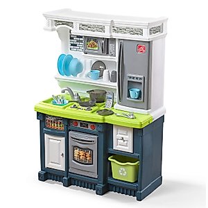 Step2 LifeStyle Custom Kitchen Set for Kids, Indoor/Outdoor Play Kitchen Set, Toddlers 2+ Years Old, 20 Piece Kitchen Toy Set, Easy to Assemble, Blue, White & Green