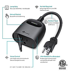Kasa Outdoor Smart Dimmer Plug, IP64 Plug- in Dimmer for Outdoor String Lights, Compatible with Alexa, Google Assistant & SmartThings, Long Wi-Fi Range 2.4Ghz, No Hub Required, ETL Certified(KP405)