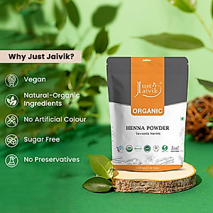 Just Jaivik Henna Powder (Lawsonia Inermis) for Hair - 100% Natural, USDA Certified Organic by OneCert Asia, No Chemicals or Additives, 227 Gms / 0.5 LB/ 8 Oz