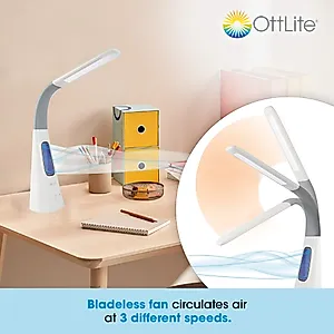 OttLite Cool Breeze LED Lamp with Bladeless Fan - 3 Speed Options & 5 Brightness Settings with Energy Efficient Natural Daylight LEDs - Desktop, Table or Nightstand Lamp for Studying or Reading