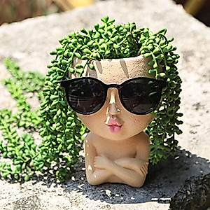 Mrsivrop Face Planter for Indoor Plants, 7.7 Inches Large Face Planters Pots Head Succulent Planters for Indoor Outdoor Plants with Drainage, Unique Flowers Planters Angry Face Planter, Vivid Light