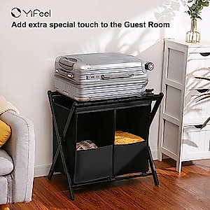 Yifeel Luggage Rack with Storage Bags, Pack of 2, Foldable Steel Frame Suitcase Stand for Guest Room, Bedroom Black, Hotel JLR002B2