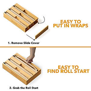 SpaceAid WrapNeat 3 in 1 Wrap Organizer with Cutter and Labels, Plastic Wrap, Aluminum Foil and Wax Bamboo Dispenser for Kitchen Storage Organization Holder for 12" Roll (Natural)