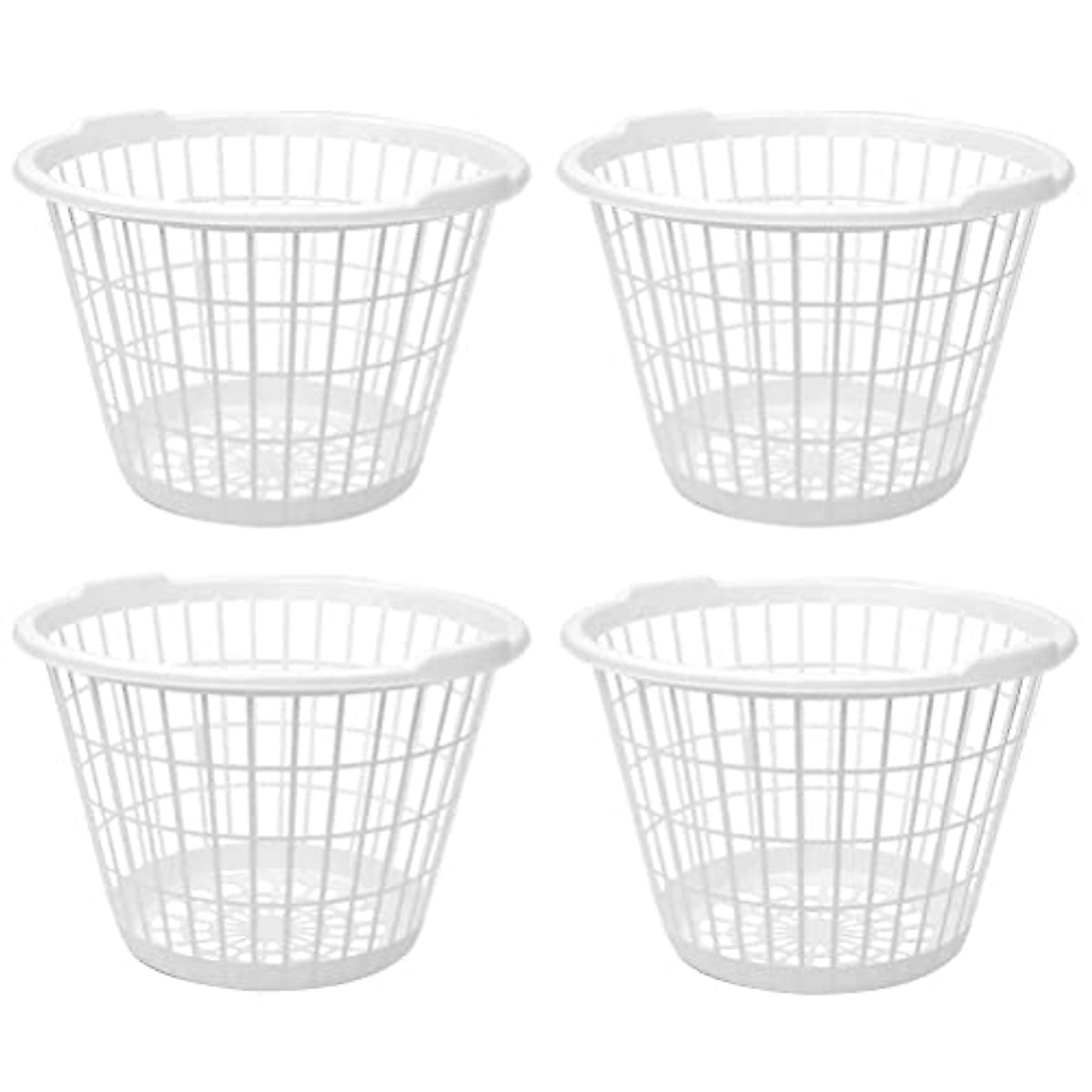 Set of 4 White Lightweight Plastic One Bushel Capacity Laundry Baskets