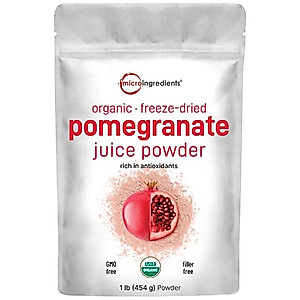Organic Pomegranate Juice Powder, 1 Pound | 100% Natural Fruit Powder | Freeze Dried & Cold Pressed | No Sugar & Additives | Great Flavor for Drinks, Smoothie, & Beverages | Non-GMO & Vegan Friendly