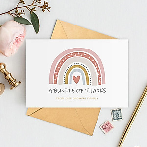 HiABNRT 50 Pack Baby Shower Thank You Cards with Envelopes (4"x6"), Boho Rainbow Watercolor Thank You Cards for Baby Shower Birthday Supplies, Baby Shower Thank You Cards for Baby Girl Baby Boy