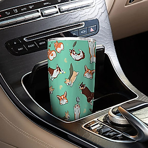 Ynbuyouzhong Corgi 20oz Stainless Steel Tumbler with Lid Cartoon Corgi Bones Vacuum Insulated Drinks Tea Beverages Cup Corgi Dog Lovers Gift Tumblers Corgi Travel Coffee Mugs for Hot and Cold Drinks