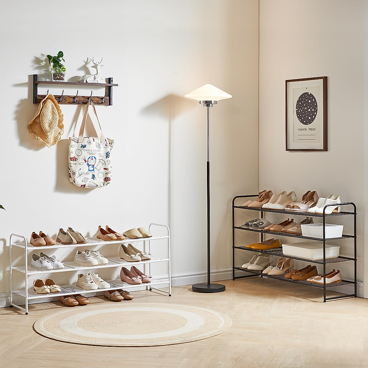 YMYNY Freestanding Shoe Racks, 3 Tiers Stackable & Adjustable Shoe Storage Shelf, Extra Large Capacity Shoe Organizer Stand for 20-24 Pairs, for Entryway, Closet, Bedroom, White, 42.9" L, UHXJ302W