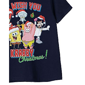 SpongeBob SquarePants Kids Christmas Navy T-Shirt | Boys Girls Patrick Squidward Sandy Mr Krabs Gary Krabby | Xmas Gift
