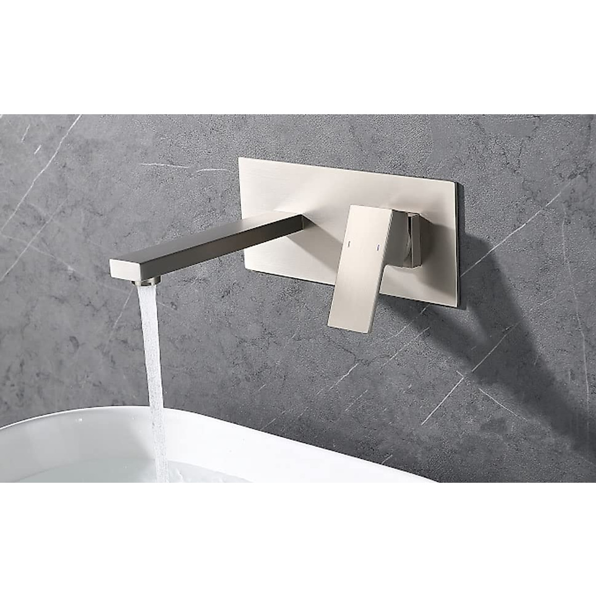 Wall Mount Faucet for Bathroom Sink or Bathtub,Mixed Finish Single Handle 2 Holes Brass Rough-in Valve Included (Brushed Nickel)