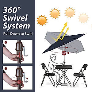 Tempera 10' Outdoor Market Patio Table Umbrella with Auto Tilt and 360°swivel, with Sturdy Pole&Fade Resistant Sunbrella Canopy, Easy to Set,Indigo