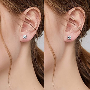 Milacolato Unisex Cubic Zirconia Stud Earrings 925 Sterling Silver Round/Square Princess Cut Cubic Zirconia Screw Back Stud Earrings for Women Men Cartilage Tragus Helix CZ Studs 5MM