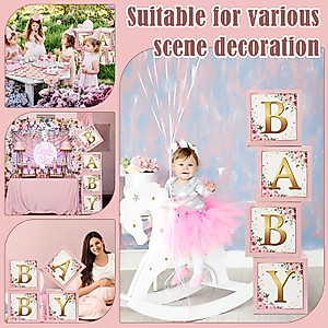 Baby Boxes with Letters for Baby Shower, Rustic Floral Pink Baby Shower Backdrop Blocks Box Birthday Party Gender Reveal Photo Props for Baby Girl Boy Shower Decorations