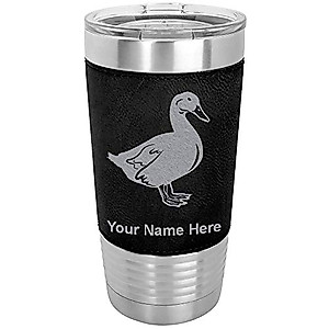LaserGram 20oz Vacuum Insulated Tumbler Mug, Duck, Personalized Engraving Included (Faux Leather, Black)