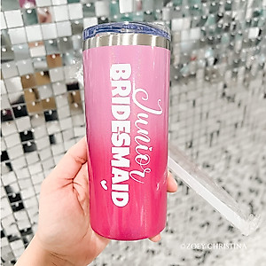 Junior Bridesmaid Gifts Tumbler with Straw and Lid Pink 16oz 0089