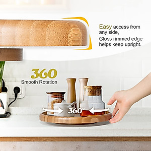 Lazy Susan Organizer, Kitchen Bamboo Turntable for Cabinet, Countertop Spices Organization and Storage, 360 Degree Rotating Vanity Tray for Pantry, Bathroom, Fridge, Under Sink Organizing
