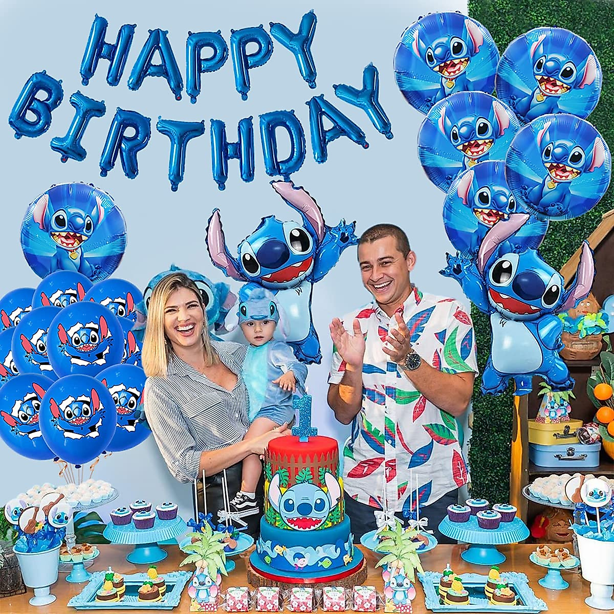 36PCS Lilo and Stitch Balloons, Stitch Happy Birthday Balloons Aluminum Foil Letters Banner Balloons Decoration, Children's Birthday Party Supplies