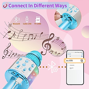 Alversun Karaoke Microphone for Kids Bluetooth Karaoke Kids Microphone Wireless Portable Handheld Singing Karaoke Machine Speaker 5 6 7 8 9 Years Old Toys Gift for Girls Boy (1 Pack, Blue)