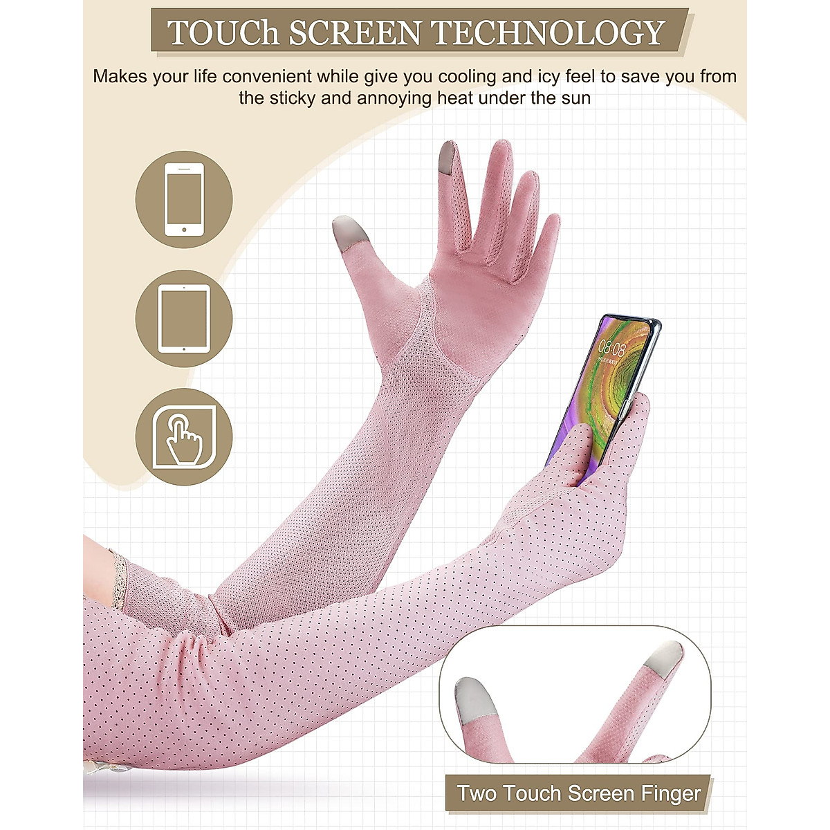 3 Pairs Women UV Sun Protection Driving Gloves UV Long Sun Protective Touchscreen Gloves for Outdoor Sports Summer (Pink, Beige, Gray)