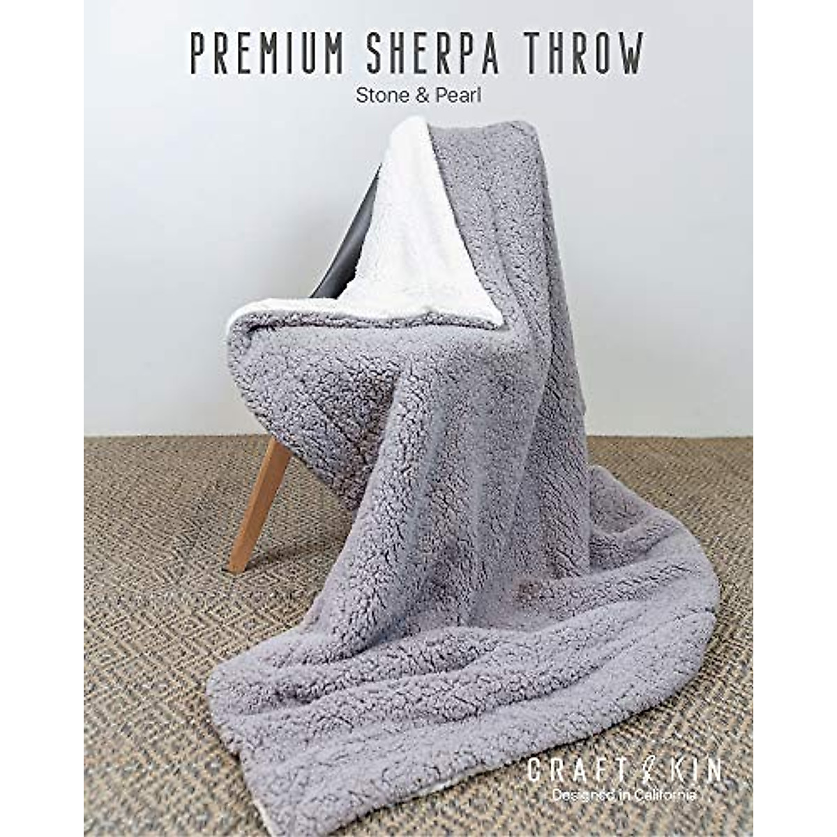 Charcoal Grey & White Sherpa Blanket - Sherpa Throw Blankets, Soft Blanket | Throw Blanket for Couch, Plush Throw Blankets, White Throw Blanket, Fleece Blanket, Fluffy Blanket, 60.5" x 48"
