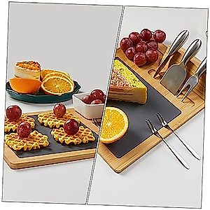 BESTonZON 1 Set Slate Knife and Fork Set Wooden Cutting Boards Dinette Set Fruit Tray Platter Bamboo Cheese Board with Cutlery Set Charcuterie Cutlery Knife Cheese Board Platter Tableware