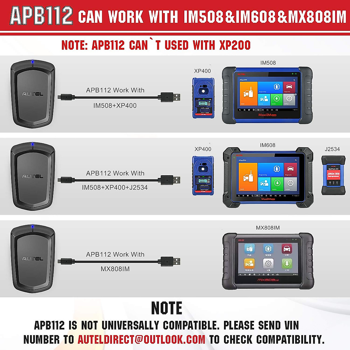 Autel APB112 Smart Key Simulator for Autel IMMO Key FOB Programming Tools, MaxiIM IM508, IM608, IM608 PRO, IM100, IM600 and OTOFIX IMMO Tools Black