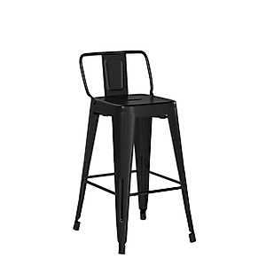 Andeworld Bar Stools Set of 4 Counter Height Stools Industrial Metal Barstools with Backrests (24 inch, Black)