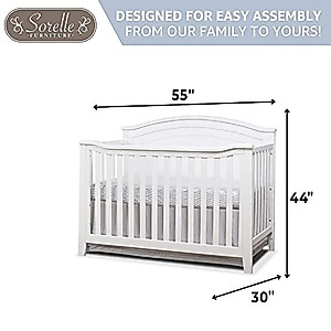Sorelle Furniture Berkley Round Top Crib, Classic 4-in-1 Convertible Crib, Made of Wood, Non-Toxic Finish, Wooden Baby Bed, Toddler Bed, Child’s Daybed and Full-Size Bed, Nursery Furniture-White