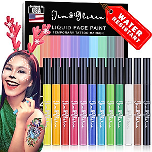 Jim&Gloria Water Resistant Face Paint Temporary Tattoo Markers for Skin Smudge Proof Body Marker Waterproof Kids Face Painting Kit - Trendy Stocking Stuffers Christmas Gifts for Teen Girls Boys Adult