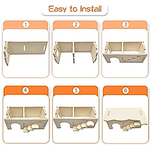 BNOSDM Wooden Hamster House with Steps Multi-Chamber Mouse Hideout Wood Guinea Pig Hut Hideaway with Ramp for Dwarf Syrian Hamsters Mice Rats Gerbils Small Animals (L)