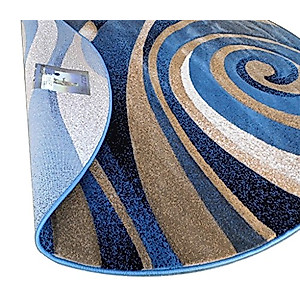 Masada Masada Rugs 8'x8' Round Modern Sculpted Area Rug in Blue - Design Sculpture 258