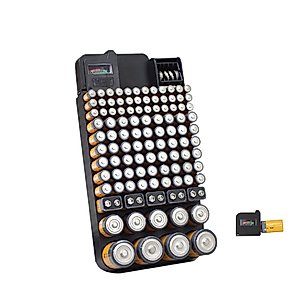 Bee Neat Battery Organizer and Storage Case with Tester - Battery Storage Box for Wall or Drawer - Max. 114 Batteries AA, AAA, 9Volt, C, D & Watch Batteries