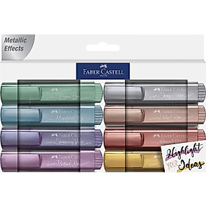 Faber-Castell Metallic Highlighter Set - Assortment of 8 Subtle Glitter Highlighter Markers - Note Taking and Journaling Supplies