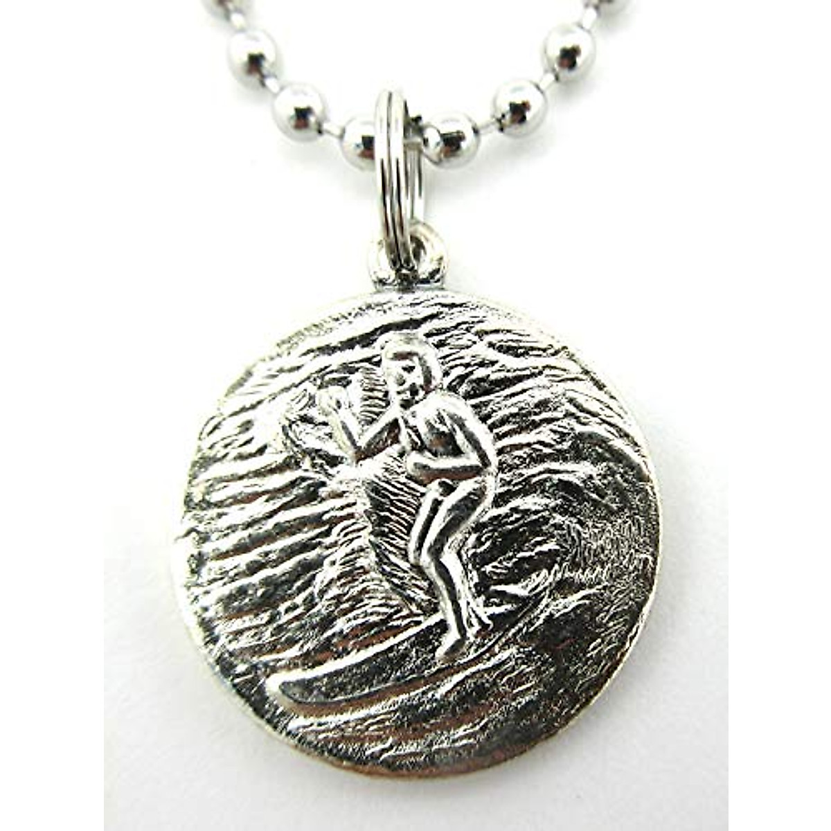 Baja Billy's St. Christopher Surf Medal Necklace Pendant, Protector of Travel re/wh Red/White Small