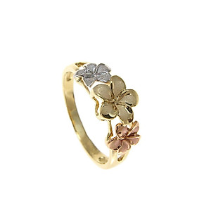 Arthur's Jewelry Solid 14k tricolor gold 6.5mm-8mm-6.5mm Hawaiian plumeria flower ring size 10