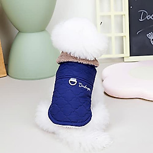 Izefia Dog Coat Cold Weather Coat Windproof Jacket Fleece Warm Dog Sweater Winter Thick Clothes Thick Vest Fur Collar Tank Top Dog Coat for Small Dog Medium Cat Blue M