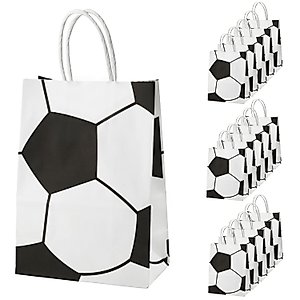 PEUTIER 16pcs Soccer Party Favor Paper Bags, Football Themed Party Gift Bags with Handles Soccer Goodie Bags Treat Candy Bags for Kids Adults Soccer Party Supplies (Style 2)