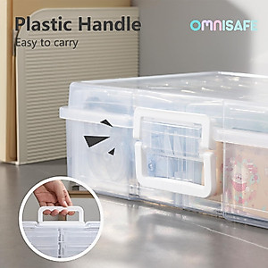OMNISAFE 4x6 Photo Storage Cases, 16 Inner Plastic Craft Storage Container, Acid-Free Box for Pictures, Crafts, Scrapbooking, Photo Keeper with Handle