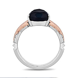 Jewelili Enchanted Disney Fine Jewelry Sterling Silver and 10k Rose Gold 1/10 CTTW and Black Spinel Maleficent Ring Size 6