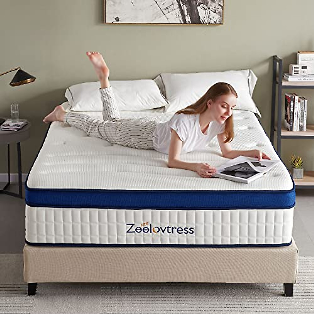 Zeelovtress King Mattress, 14 Inch Hybrid King Size Mattress in a Box Cooling Gel Memory Foam Pillow Top Plush with Soft Tencel Cover Pocket-Coil Medium Firm, CertiPUR & Oeko-TEX Certified