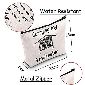 JXGZSO Knitting Storage Bag Carrying My 9 Millimeter Crochet Makeup Bag Knit Gift For Knitter Lover
