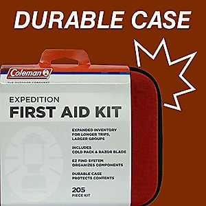 Coleman All Purpose Basic First Aid Kit for Minor Emergencies, a Light, Portable First aid kit with a Soft-Sided case - 205 Piece Red